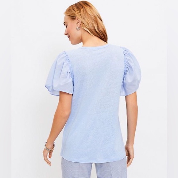 LOFT | Tops | Nwt Loft Cornflower Blue Flutter Sleeves Linen Top | Poshmark